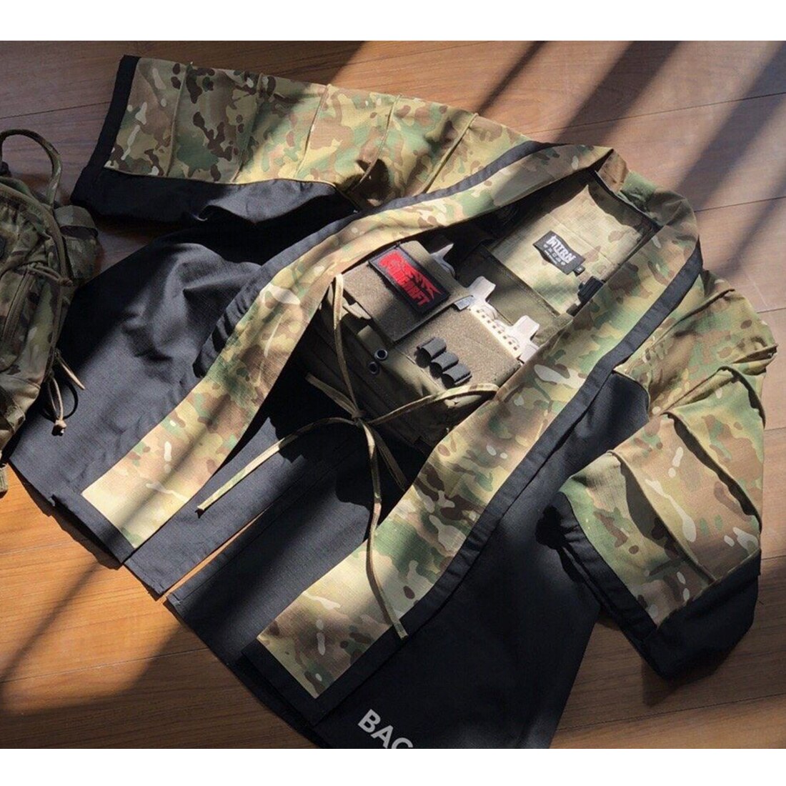 Tactical Coat Training Cloak Combat - (Tiger Stripe + Black)